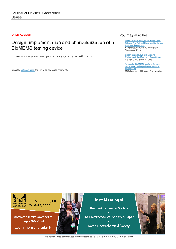 (PDF) Design, implementation and characterization of a BioMEMS testing device