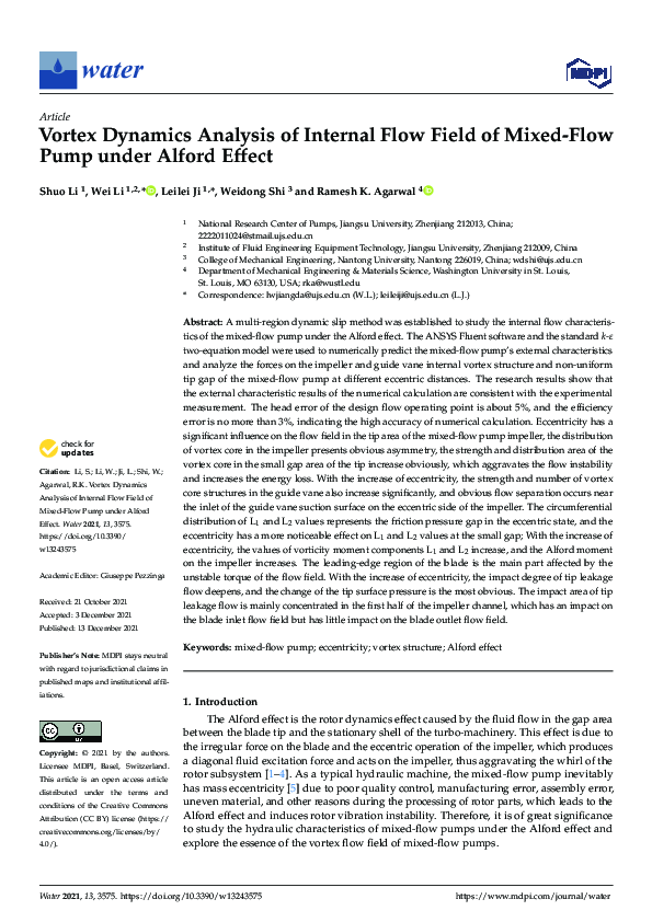 (PDF) Vortex Dynamics Analysis of Internal Flow Field of Mixed-Flow ...