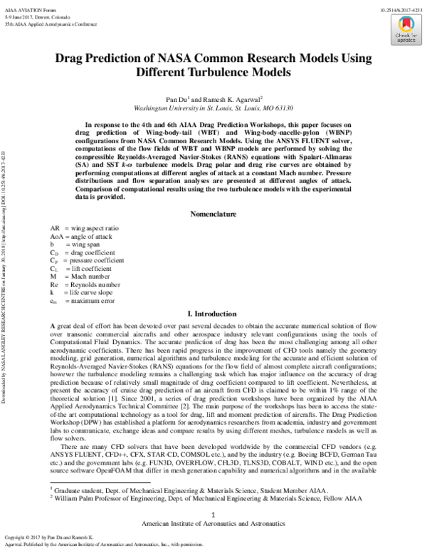(PDF) Drag Prediction of NASA Common Research Models Using Different ...