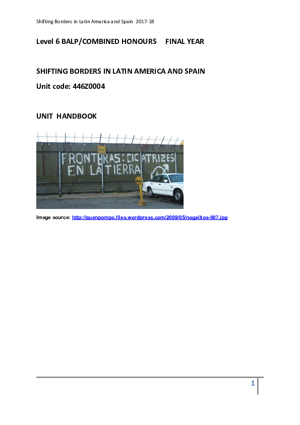 (PDF) Unit Handbook Shifting Borders in Latin America and Spain (MMU), 2017