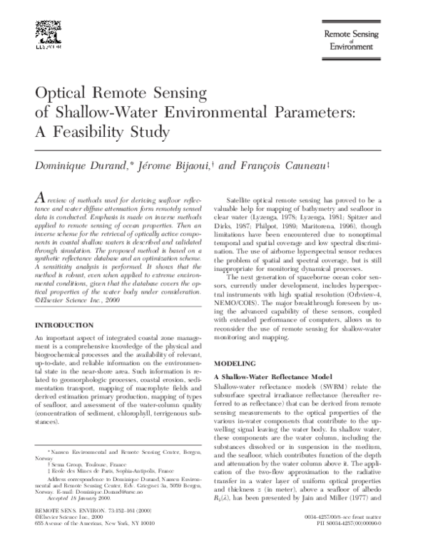 (PDF) Optical Remote Sensing of Shallow-Water Environmental Parameters