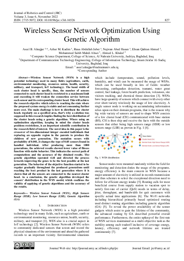 (PDF) Wireless Sensor Network Optimization Using Genetic Algorithm