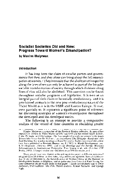 (PDF) Socialist Societies Old and New: Progress Toward Women's ...