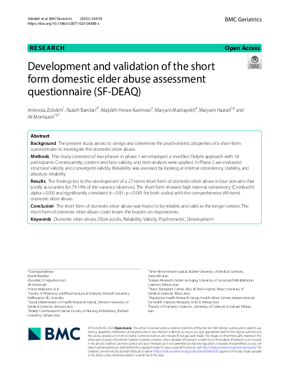 (PDF) Development and validation of the short form domestic elder abuse ...