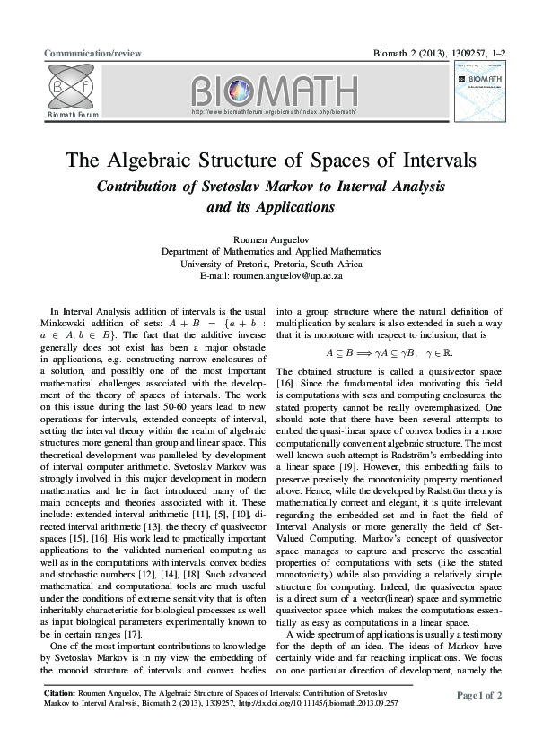 (PDF) The Algebraic Structure of Spaces of Intervals: Contribution of Svetoslav Markov to ...