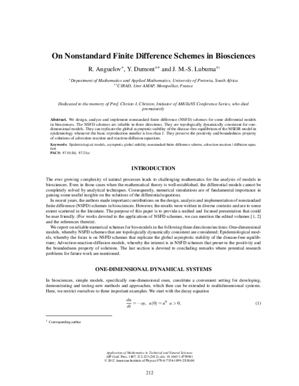 (PDF) On nonstandard finite difference schemes in biosciences