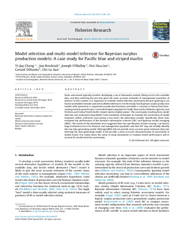 (PDF) Model selection and multi-model inference for Bayesian surplus production models: A case ...