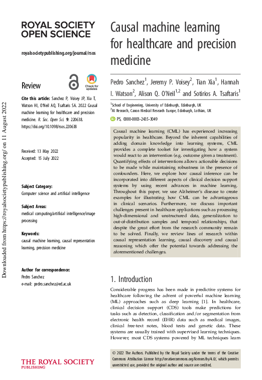 (PDF) Causal machine learning for healthcare and precision medicine