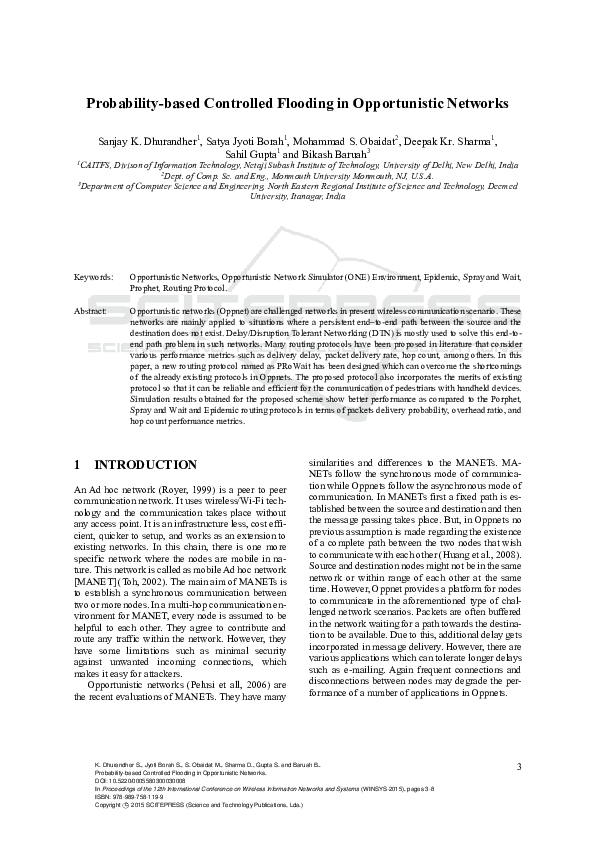 (PDF) Probability-based Controlled Flooding in Opportunistic Networks