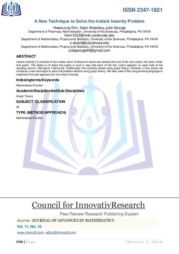 (PDF) A New Technique to Solve the Instant Insanity Problem