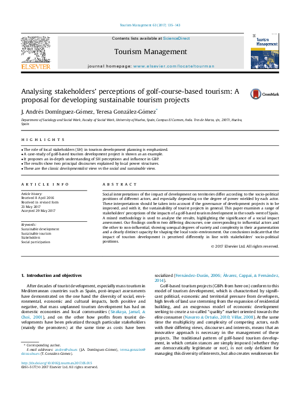 (PDF) Analysing stakeholders’ perceptions of golf-course-based tourism ...