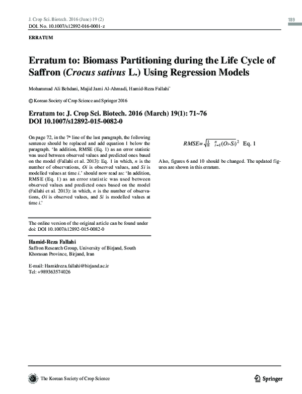 (PDF) Biomass partitioning during the life cycle of saffron (Crocus ...