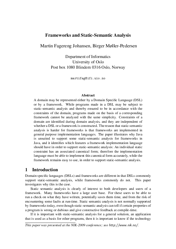 (PDF) Frameworks and Static-Semantic Analysis