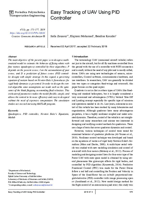 (PDF) Easy Tracking of UAV Using PID Controller