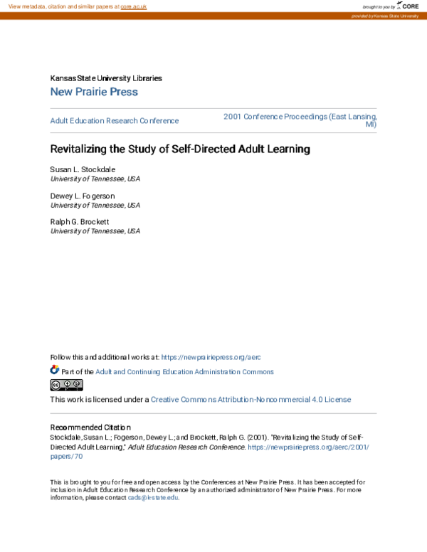 (PDF) Revitalizing the Study of Self-Directed Adult Learning