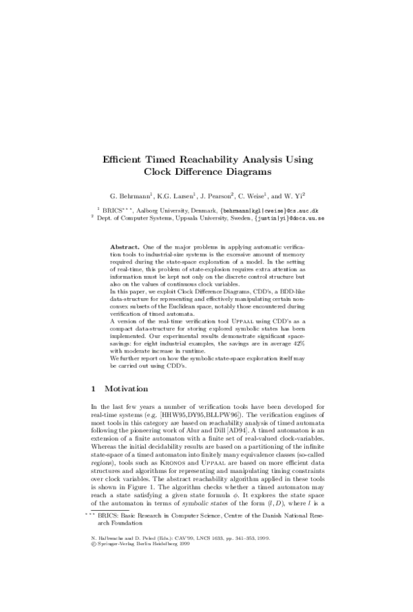 (PDF) Efficient Timed Reachability Analysis Using Clock Difference Diagrams