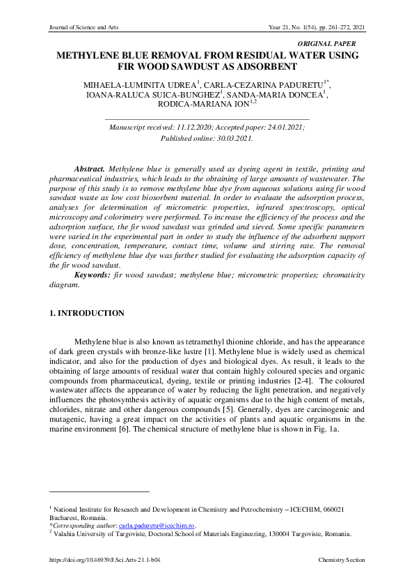 (PDF) Methylene Blue Removal from Residual Water Using Fir Wood Sawdust ...
