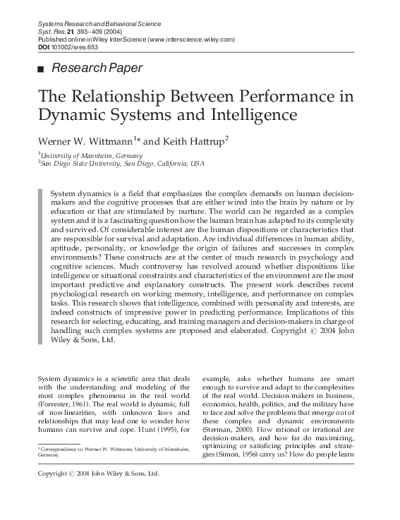 (PDF) The relationship between performance in dynamic systems and ...