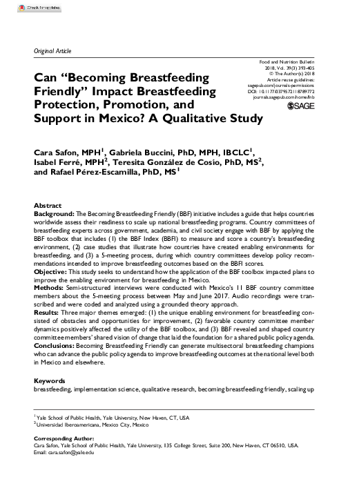 (PDF) Can “Becoming Breastfeeding Friendly” Impact Breastfeeding Protection, Promotion, and ...
