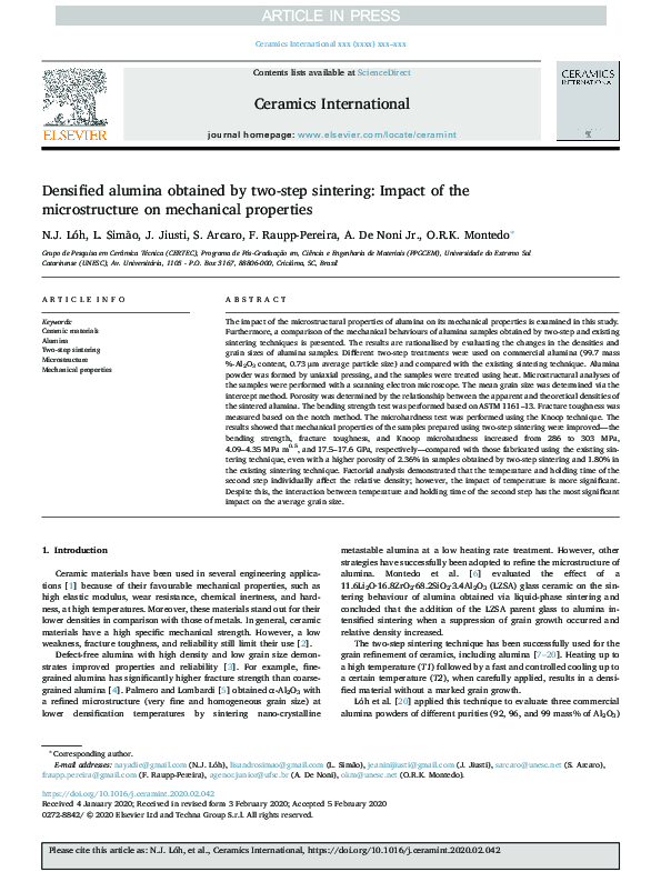 (PDF) Densified alumina obtained by two-step sintering: Impact of the microstructure on ...