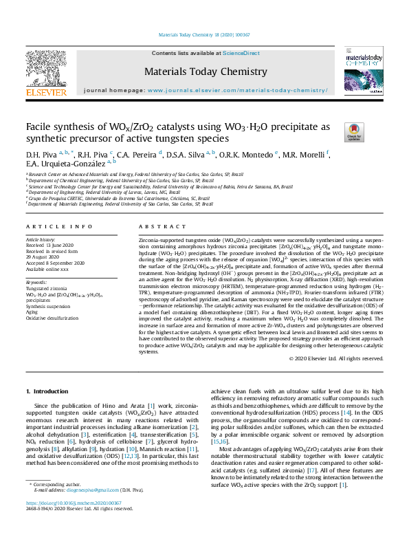 (PDF) Facile synthesis of WOx/ZrO2 catalysts using WO3·H2O precipitate as synthetic precursor of ...