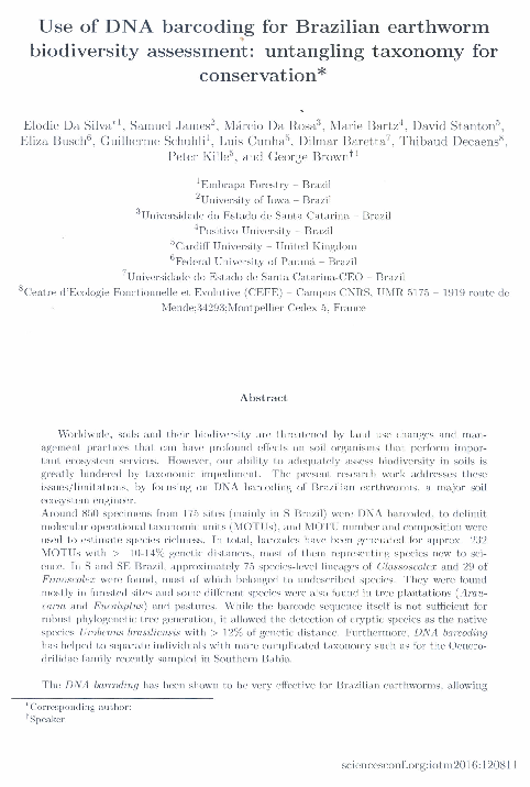 (PDF) Use of DNA barcoding for Brazilian earthworm biodiversity ...