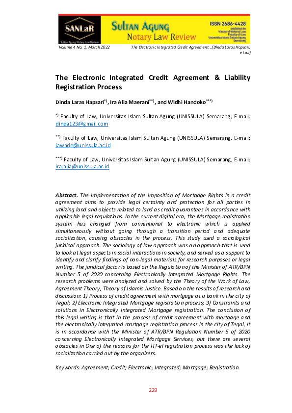 (PDF) The Electronic Integrated Credit Agreement & Liability ...