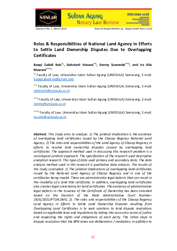 (PDF) Roles & Responsibilities of National Land Agency in Efforts to ...