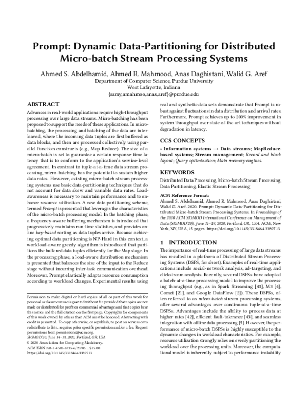 (PDF) Prompt: Dynamic Data-Partitioning for Distributed Micro-batch Stream Processing Systems