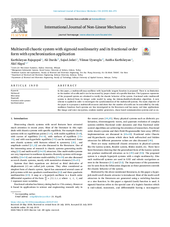 (PDF) Multiscroll chaotic system with sigmoid nonlinearity and its fractional order form with ...