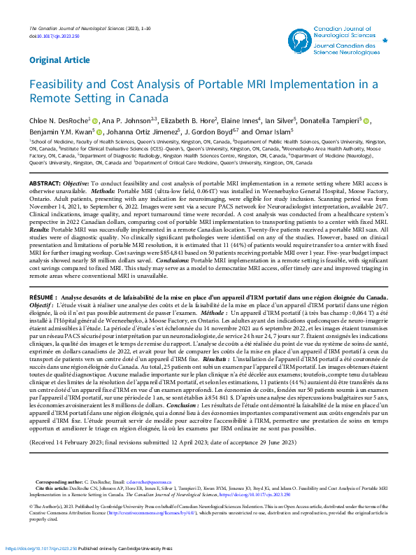 (PDF) Feasibility and Cost Analysis of Portable MRI Implementation in a ...