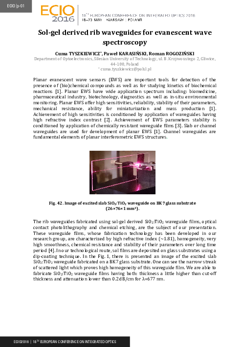 (PDF) Sol-gel derived rib waveguides for evanescent wave spectroscopy