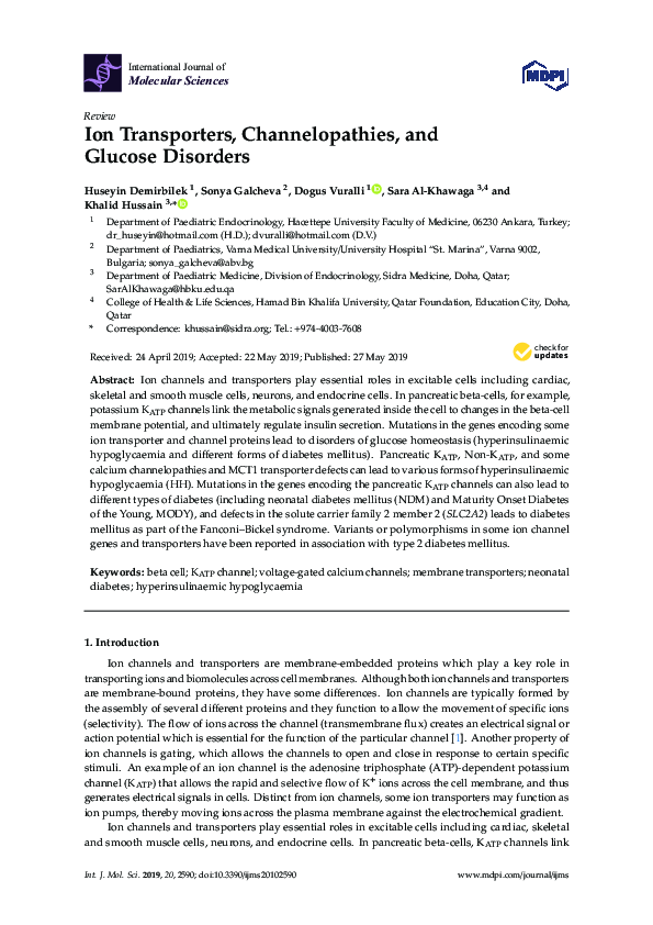 (PDF) Ion Transporters, Channelopathies, and Glucose Disorders