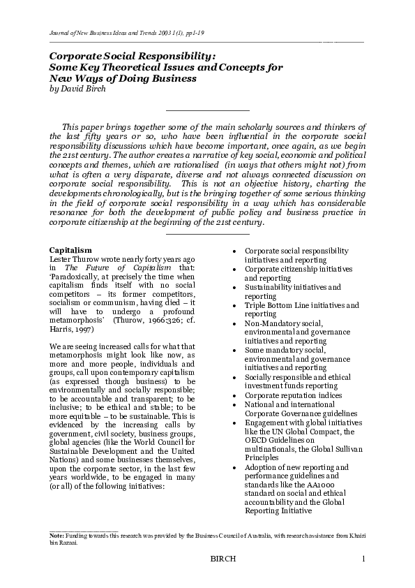(PDF) Corporate social responsibility: some key theoretical issues and ...