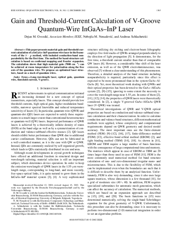 (PDF) Gain and threshold-current calculation of V-groove quantum-wire ...
