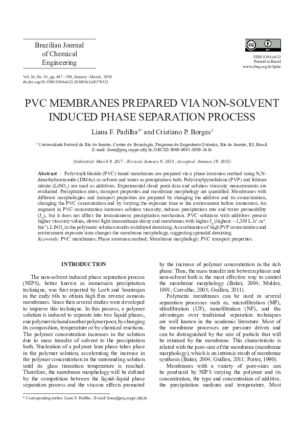 (PDF) PVC Membranes Prepared via Non-Solvent Induced Phase Separation ...