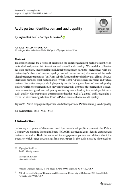 (PDF) Audit Partner Identification and Audit Quality