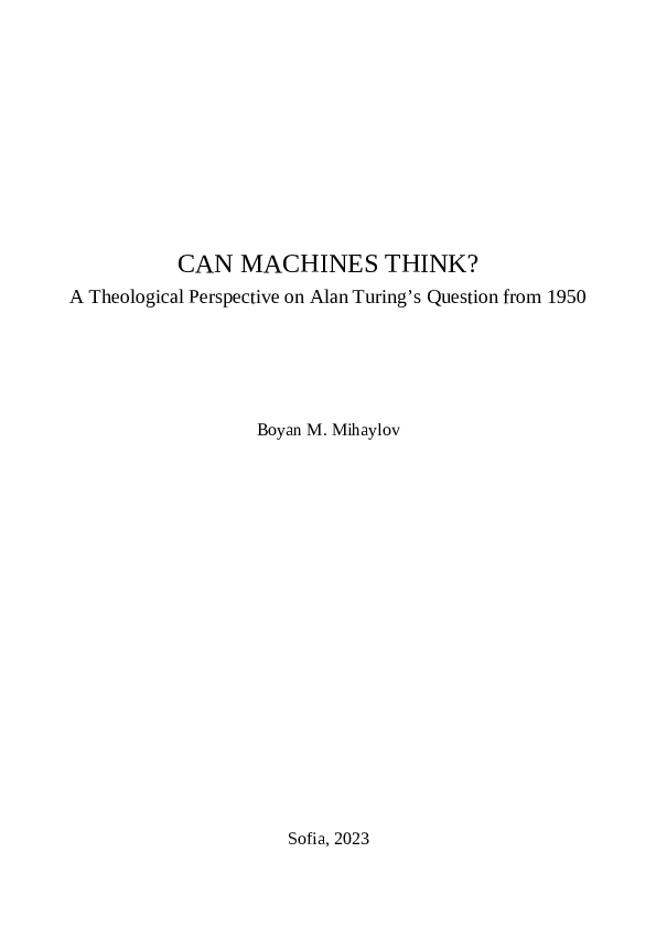 (PDF) Can Machines Think? A Theological Perspective on Alan Turing's ...