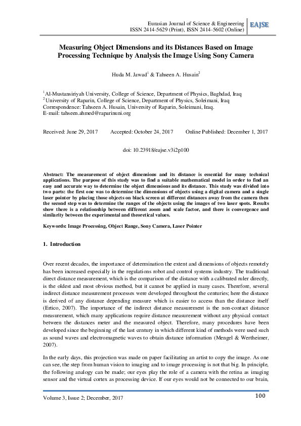 (PDF) Measuring Object Dimensions and its Distances Based on Image Processing Technique by ...