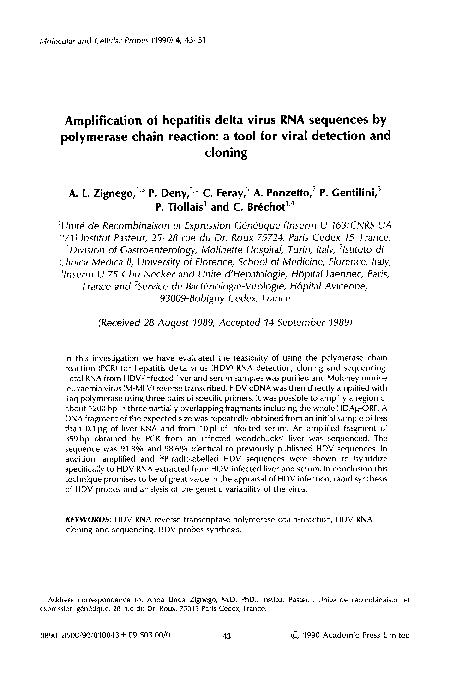 (PDF) Amplification of hepatitis delta virus RNA sequences by polymerase chain reaction: a tool ...