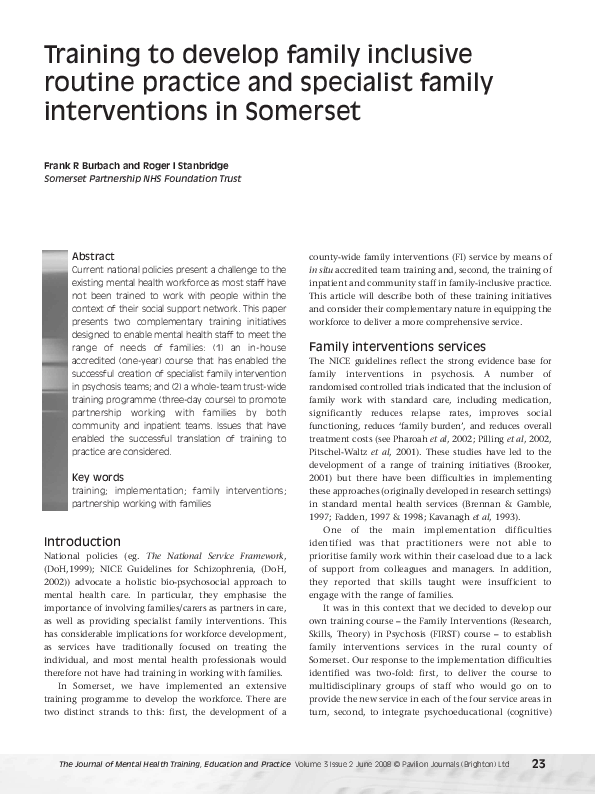 (PDF) Training to develop family inclusive routine practice and ...