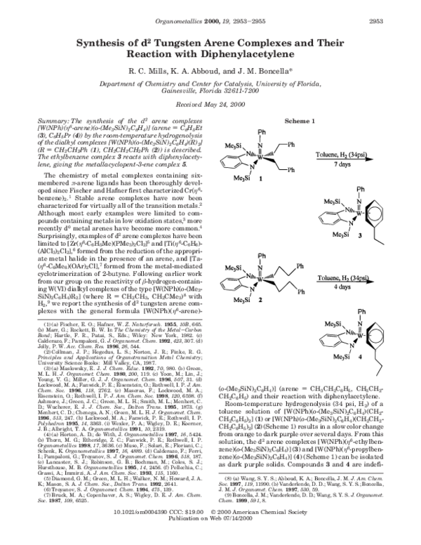 (PDF) Synthesis of d2 Tungsten Arene Complexes and Their Reaction with ...