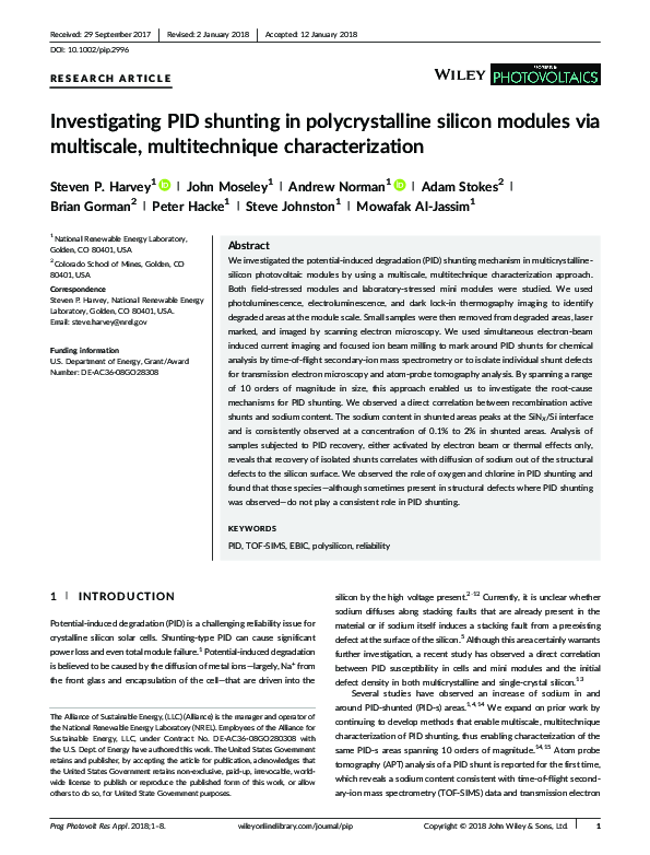 (PDF) Investigating PID Shunting in Polycrystalline Silicon Modules via Multi-Scale, Multi ...