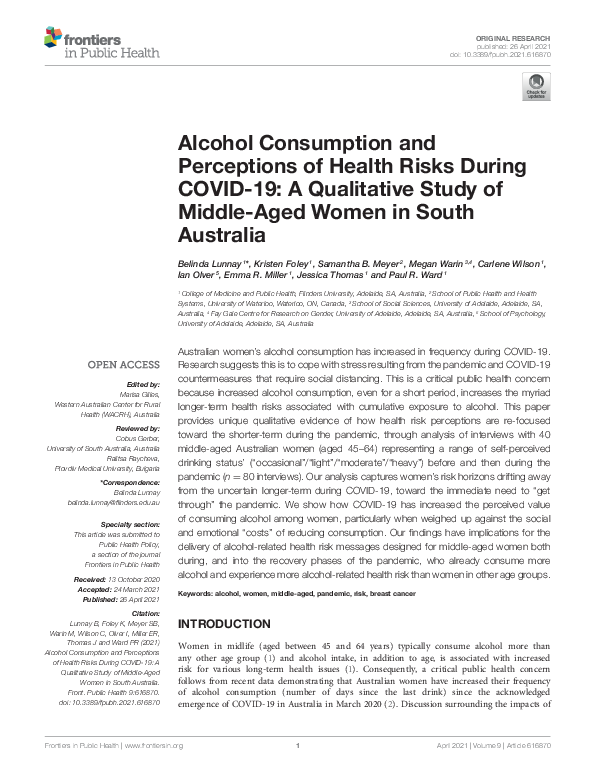 (PDF) Alcohol Consumption and Perceptions of Health Risks During COVID-19: A Qualitative Study ...