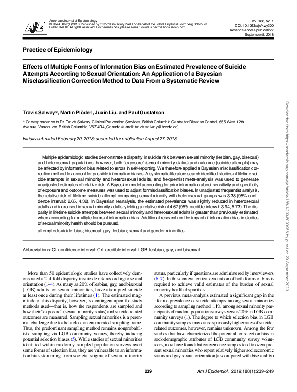 (PDF) Effects of Multiple Forms of Information Bias on Estimated Prevalence of Suicide Attempts ...