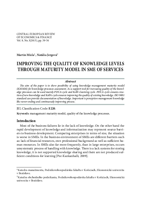 (PDF) Improving the Quality of Knowledge Levels Through Maturity Model in SME of Services