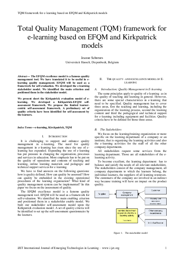 (PDF) Total Quality Management (TQM) framework for e-learning based on ...
