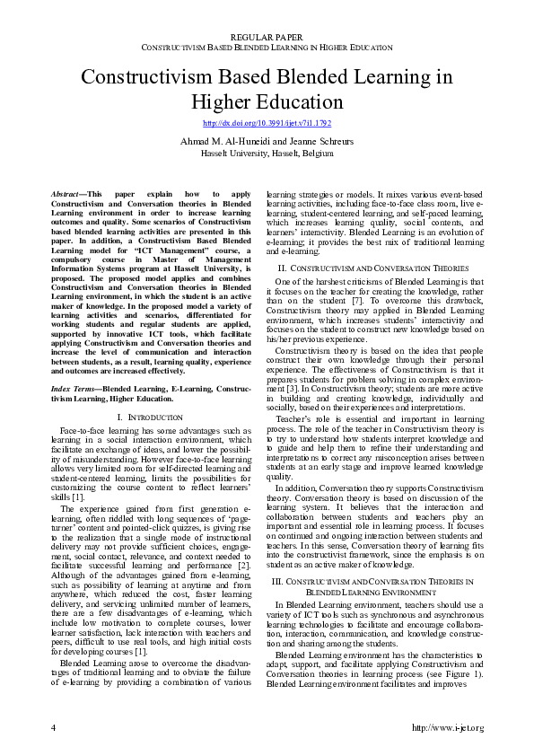 (PDF) Constructivism Based Blended Learning in Higher Education