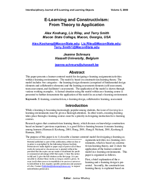 (PDF) E-Learning and Constructivism: From Theory to Application