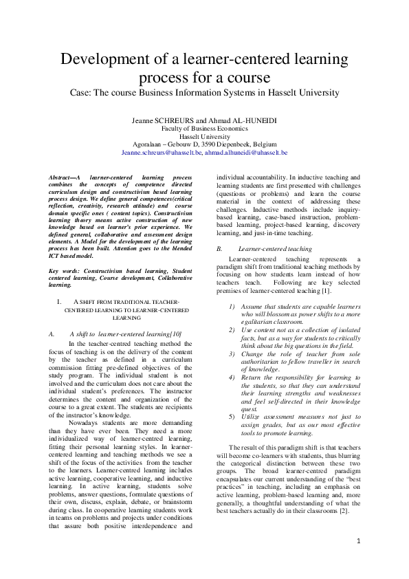 (PDF) Development of a learner-centered learning process for a course ...